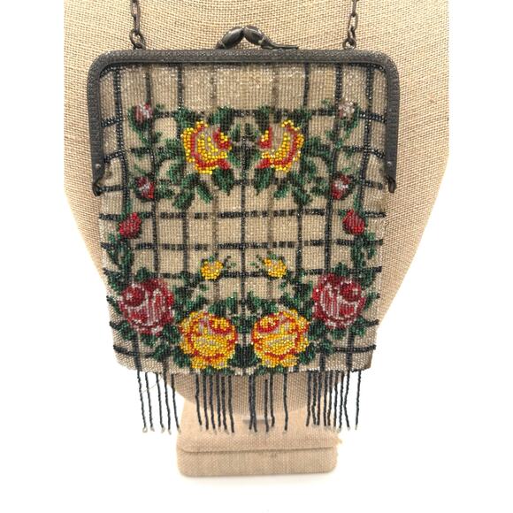 Vintage | Bags | Vintage Beaded Purse Yellow Pink Roses Plaid Glitter ...